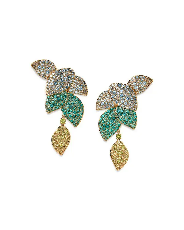 Nadri Starlet Crystal Leaf Linear Earrings - Green/gold