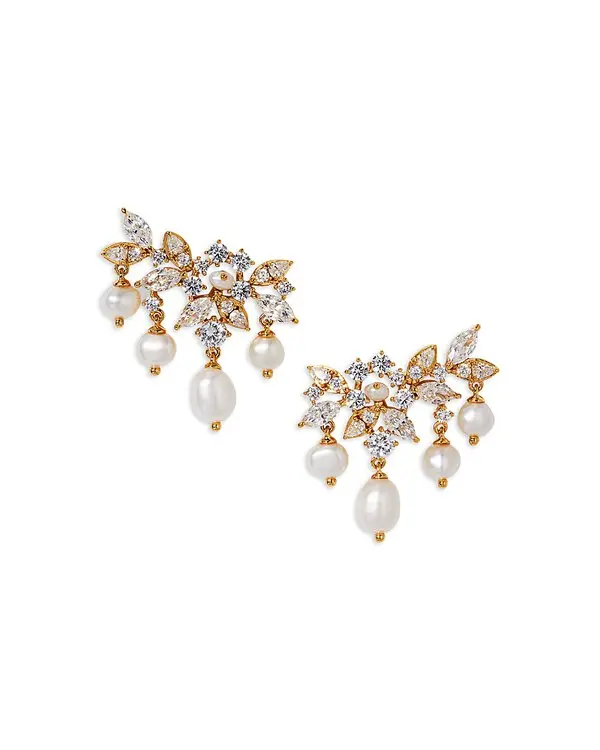 Nadri Imitation Pearl Fringe Earrings - Gold