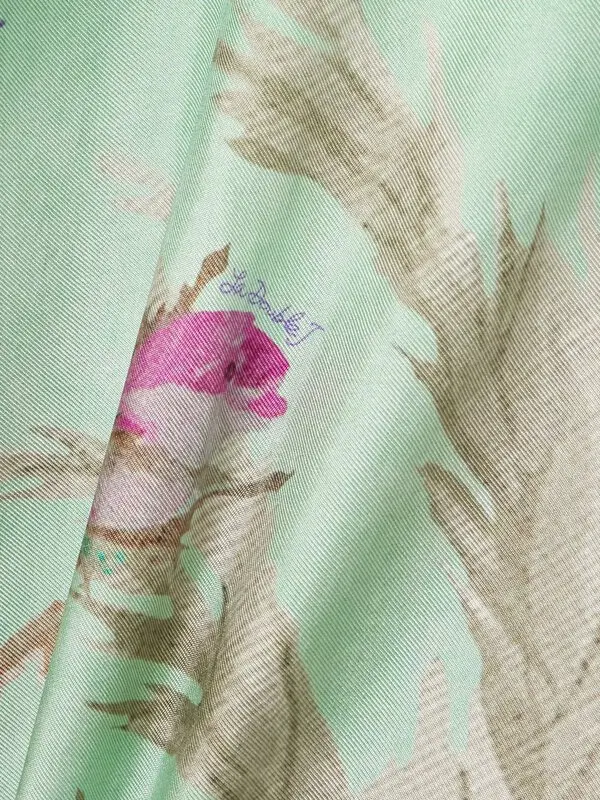 La DoubleJ Feather-trimmed Floral-print Silk-twill Maxi Dress