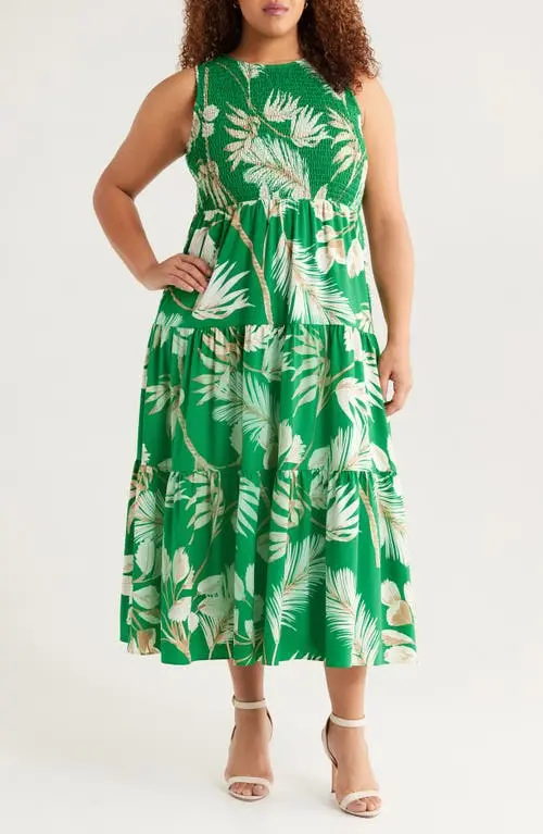 Anne Klein Palm Print Tiered Maxi Dress In Tropical Green Multi - 28% Off |  Editorialist