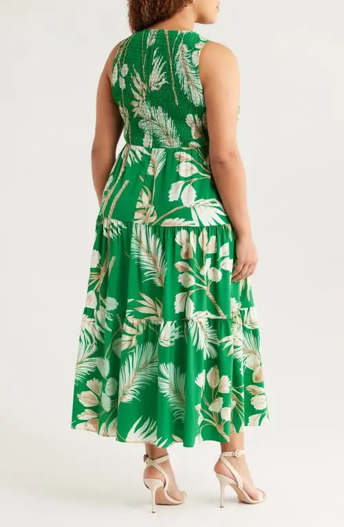 Anne Klein Palm Print Tiered Maxi Dress In Tropical Green Multi - 28% Off |  Editorialist