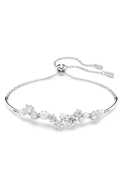 SWAROVSKI Constella Crystal & Faux Pearl Slider Bracelet - White Gold