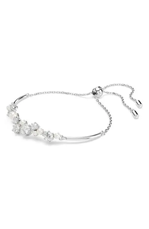 SWAROVSKI Constella Crystal & Faux Pearl Slider Bracelet - White Gold