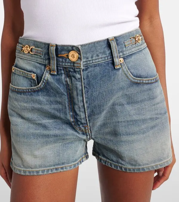 Versace Mid-rise Denim Shorts - Blue