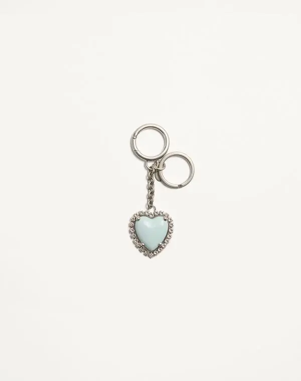 Valentino Garavani Coeur Hyperbole Bag Charm With Key Chain In Metal, Synthetic Material And Crystals - Palladium/azure