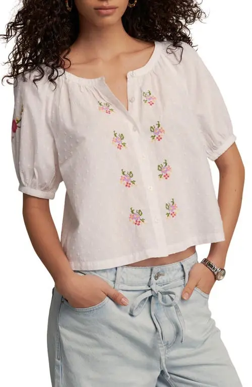 NEXT Embroidered Puff Sleeve Cotton Top