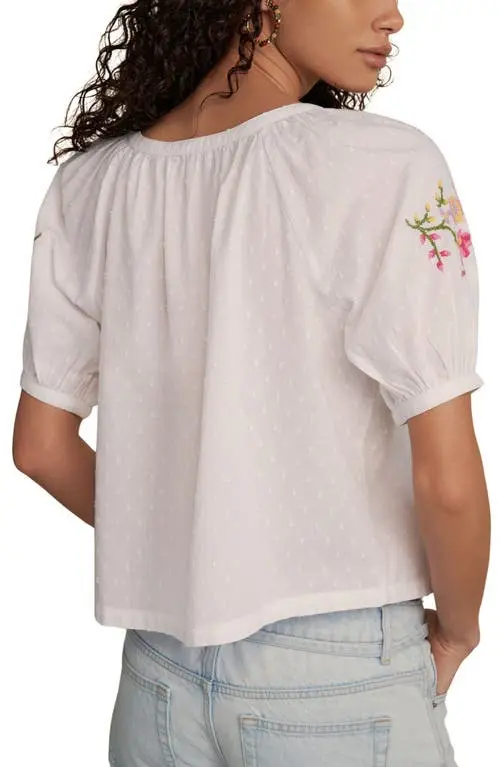 NEXT Embroidered Puff Sleeve Cotton Top