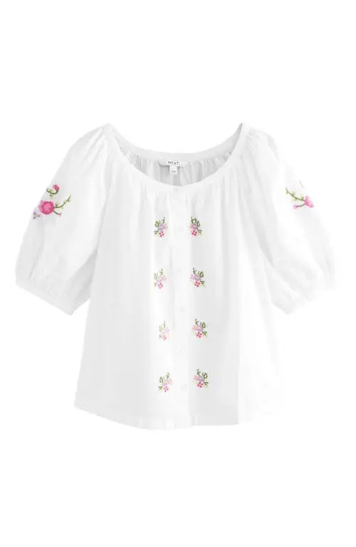 NEXT Embroidered Puff Sleeve Cotton Top