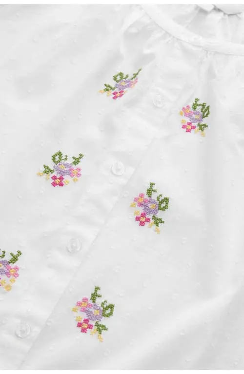 NEXT Embroidered Puff Sleeve Cotton Top