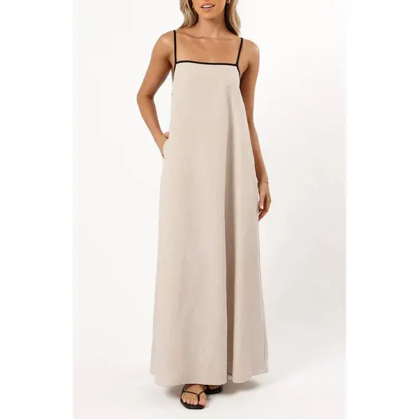 Petal & Pup Elliana Sleeveless Linen Blend A-Line Maxi Dress - Beige |  Editorialist