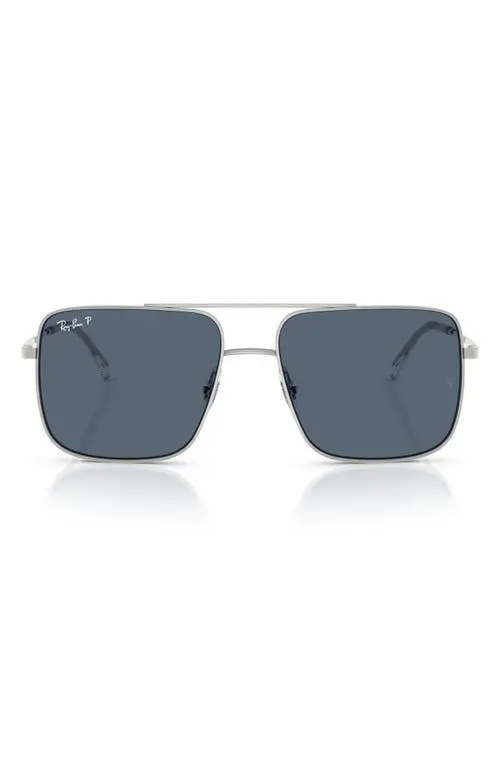 Ray-ban 56mm Polarized Square Sunglasses - Silver
