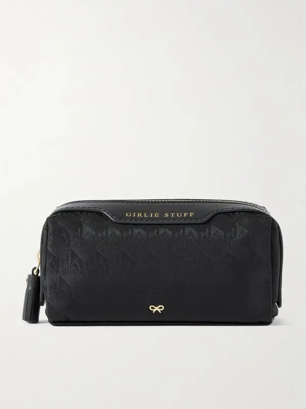 ANYA HINDMARCH Girlie Stuff Leather-trimmed Jacquard Cosmetics Case - Black