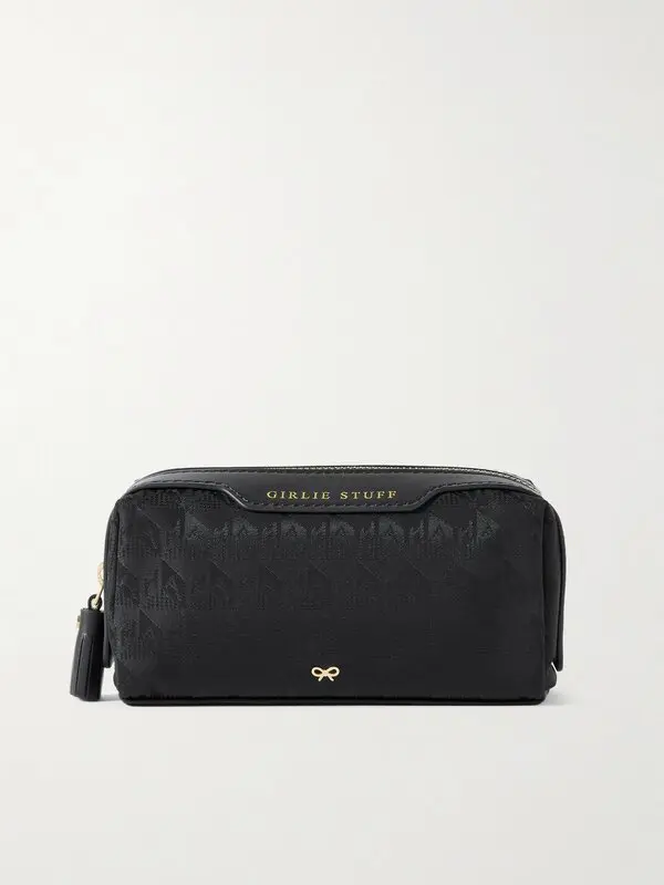 ANYA HINDMARCH Girlie Stuff Leather-trimmed Jacquard Cosmetics Case - Black