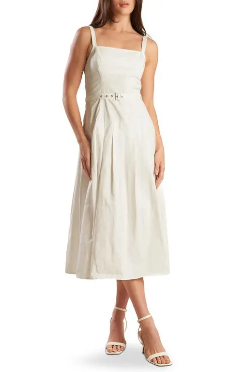 FREEMARKET Square Neck Belted Cotton Midi Dress