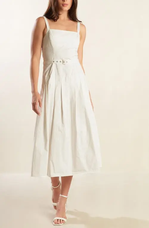 FREEMARKET Square Neck Belted Cotton Midi Dress