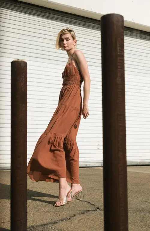 FREEMARKET Solid Tiered Cotton Maxi Dress