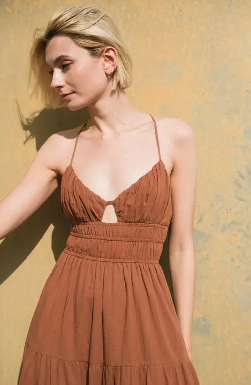 FREEMARKET Solid Tiered Cotton Maxi Dress