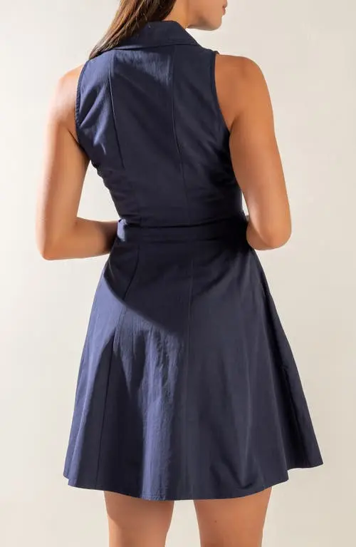 Freemarket Solid Sleeveless Cotton Fit & Flare Shirt Dress - Navy |  Editorialist