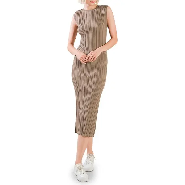 FREEMARKET Sleeveless Ribbed Midi Sweater Dress - Brown