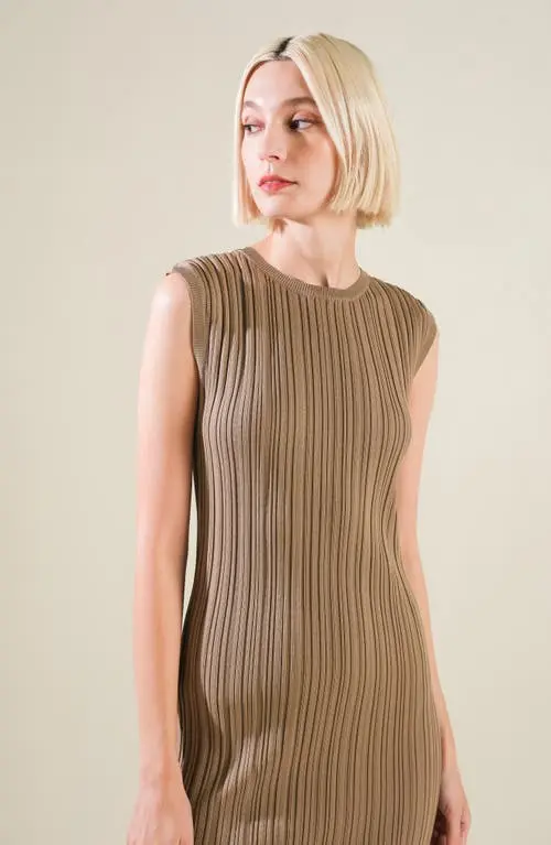 FREEMARKET Sleeveless Ribbed Midi Sweater Dress - Brown