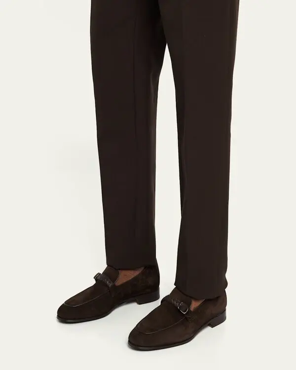 Kiton Suede Braided Leather Loafers