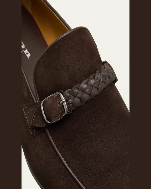 Kiton Suede Braided Leather Loafers