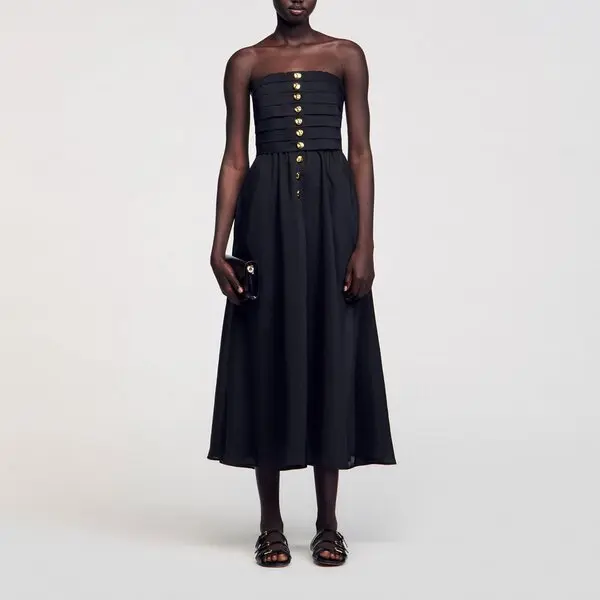 Sandro Lyocell Maxi Bustier Dress - Black