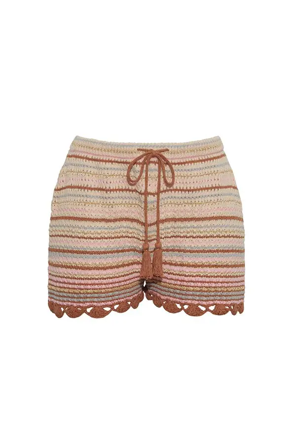 Cara Cara Moira Shorts - Clay Striped Lurex Crochet