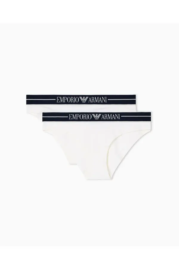 Emporio Armani Two-pack Of Asv Organic-cotton Briefs With Logo Waistband - White