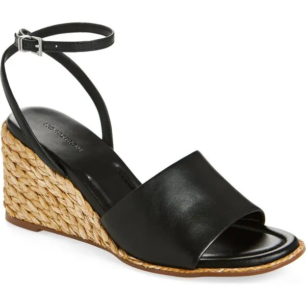 Nordstrom Arlene Ankle Strap Wedge Sandal - Black