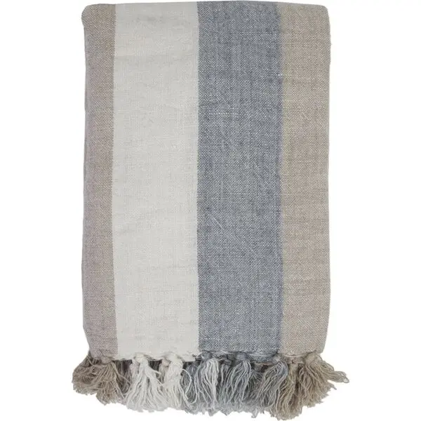 POM POM AT HOME Monterey Oversize Linen Throw Blanket - Ocean/ Natural