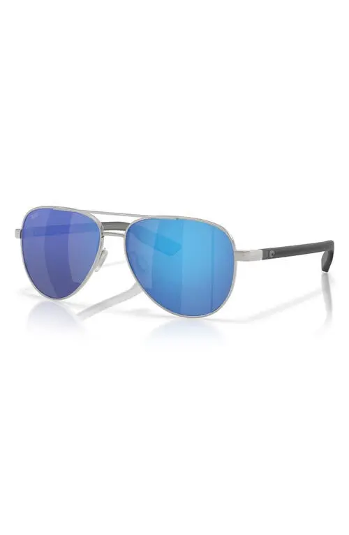 COSTA DEL MAR 57mm Polarized Pilot Sunglasses - Silver/blue Mirror 580g