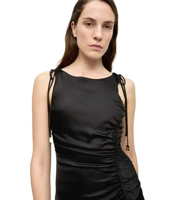 GANNI Satin Long Dress - Black