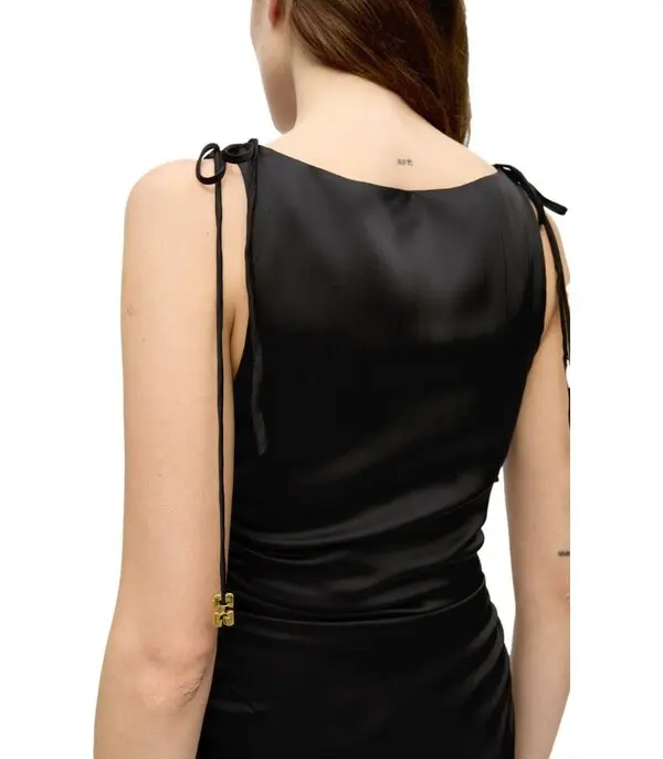 GANNI Satin Long Dress - Black