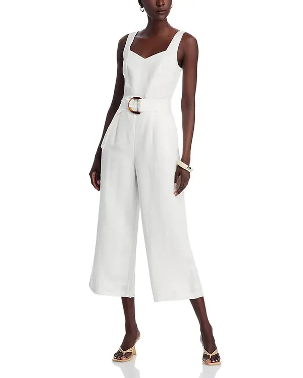 T Tahari Sleeveless Sweetheart Belted Jumpsuit - White Star