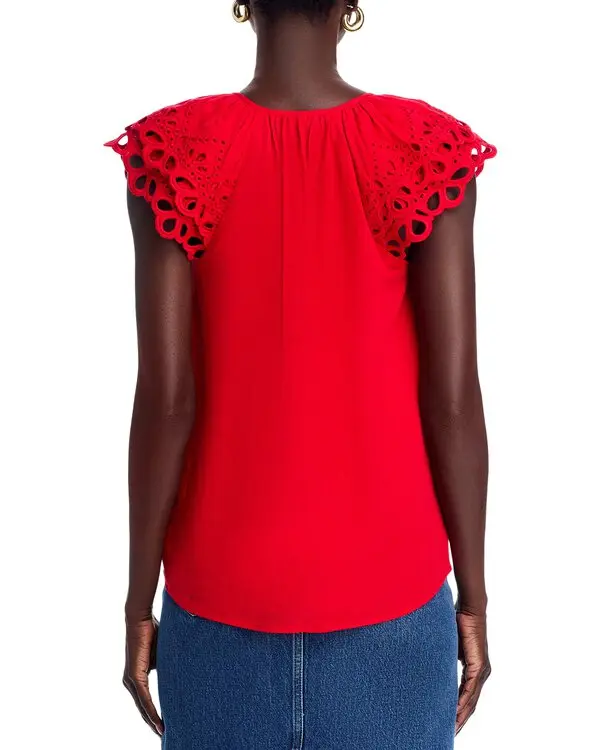 T Tahari Embroidered Blouse - Apple Red