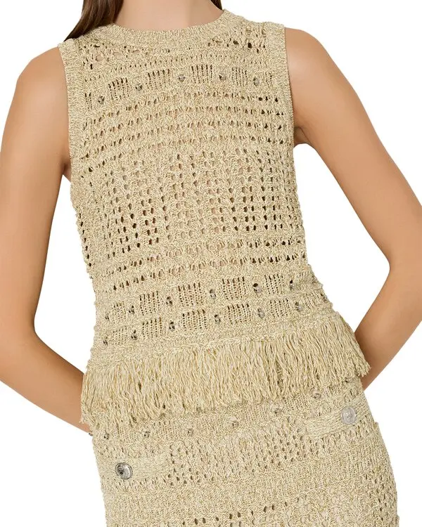 MILLY Beaded Fringe Hem Knit Top