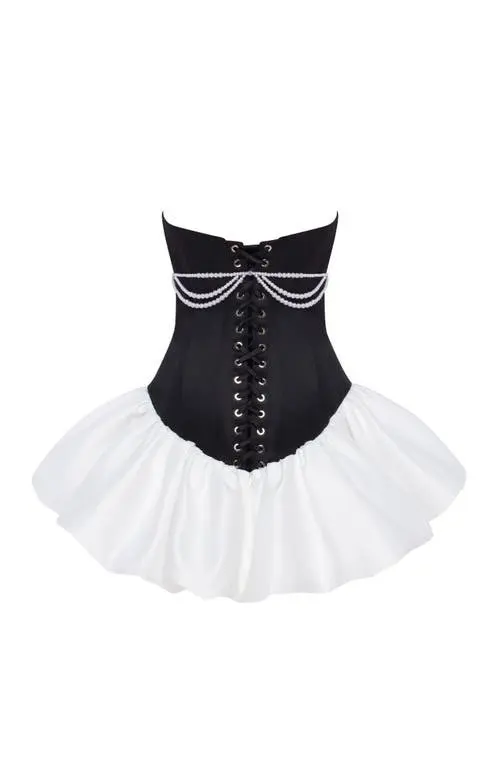 MILLA Strapless Corset Mini Dress With Pearl Chain