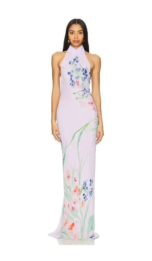 SAU LEE Gillian Halterneck Floral Print Maxi Dress