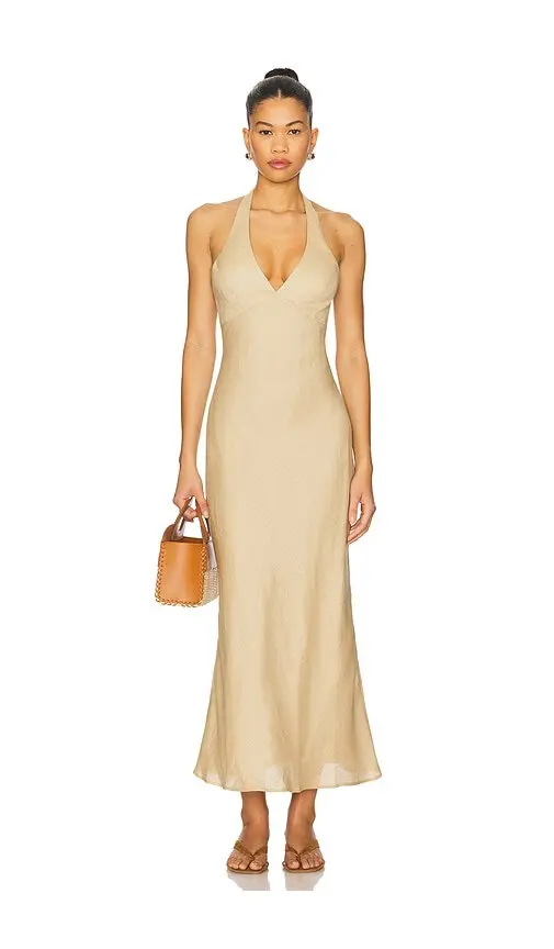 Bardot X Halter Linen Midi Dress