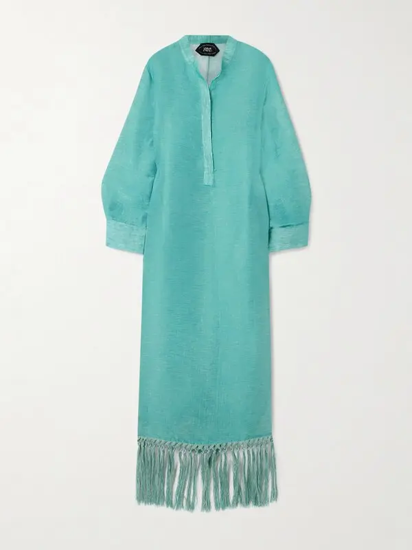 TALLER MARMO Bahamas Fringed Linen-blend Maxi Dress - Blue