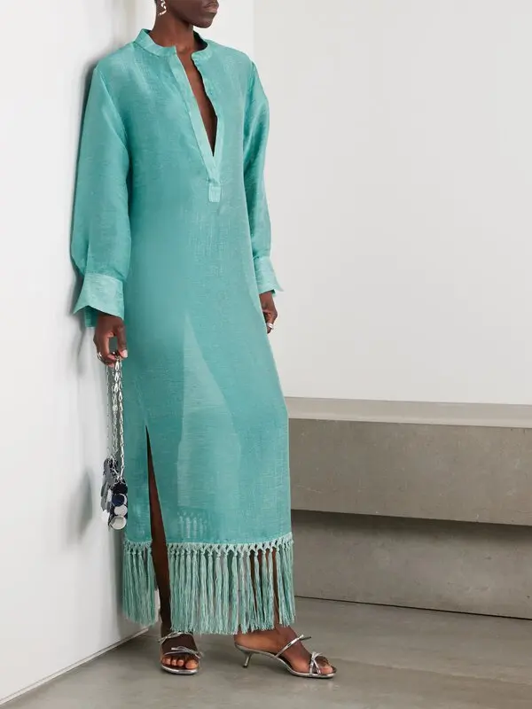 chinese dress ladies Bahamas Green Long Caftan  Elegant Polysilk Resortwear