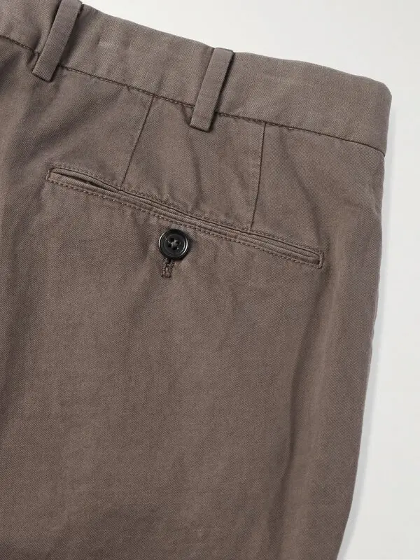 Zegna Slim-fit Tapered Cotton And Linen-blend Twill Trousers - Brown