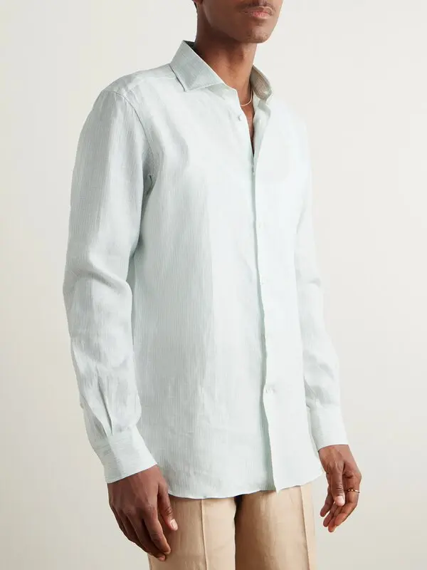 Zegna Oasi Striped Linen Shirt - Green