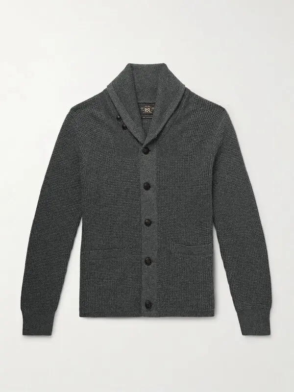 Ralph Lauren Shawl-collar Waffle-knit Cashmere Cardigan - Gray