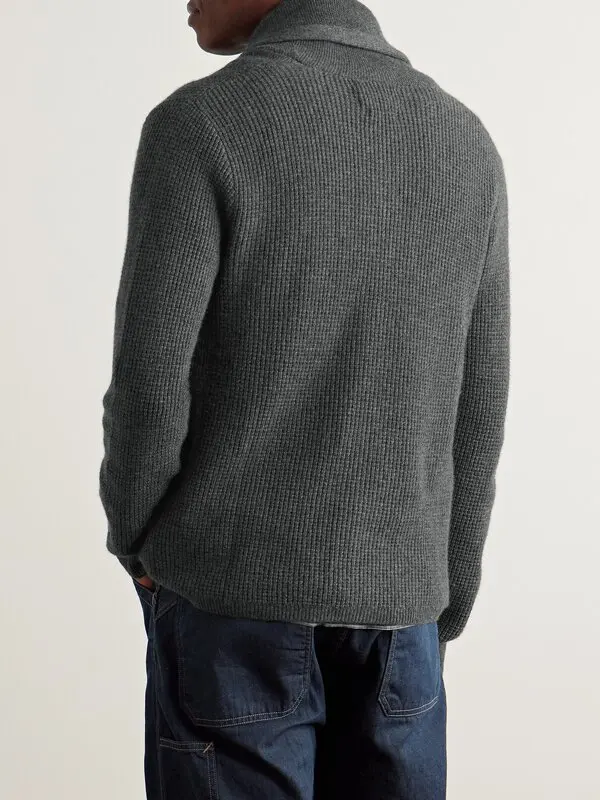Ralph Lauren Shawl-collar Waffle-knit Cashmere Cardigan - Gray