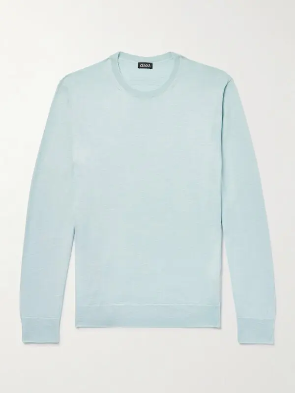 Zegna Mulberry Silk, Cashmere And Linen-blend Sweater - Blue