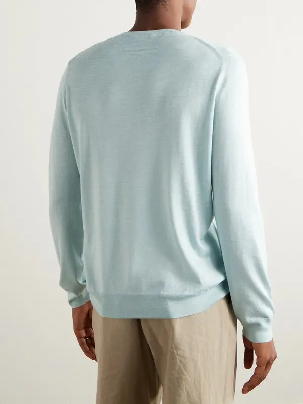 Zegna Mulberry Silk, Cashmere And Linen-blend Sweater - Blue