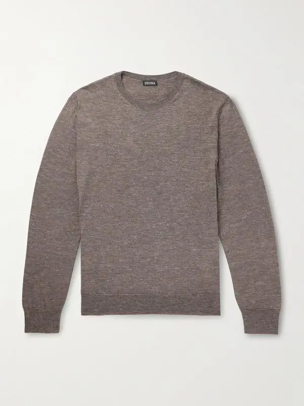 Zegna Mulberry Silk, Cashmere And Linen-blend Sweater - Brown