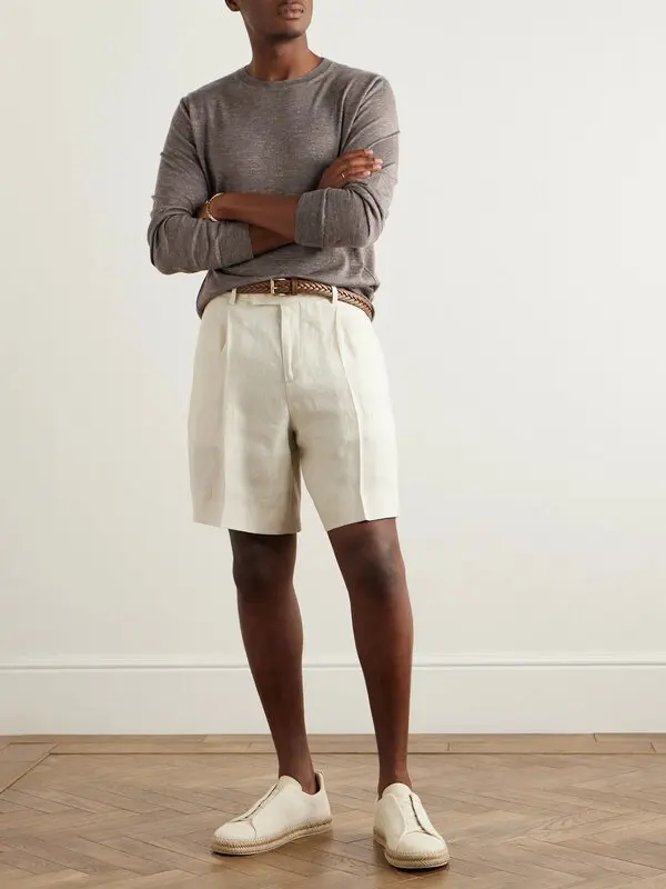Zegna Mulberry Silk, Cashmere And Linen-blend Sweater - Brown